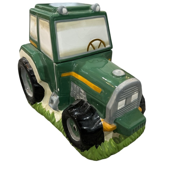 Kitchen | Green Ceramic Tractor Cookie Jar Earthenware 2 Small Chips ...